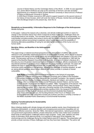 Encountering The Anthropocene The Role of Environmental Humanities and ...