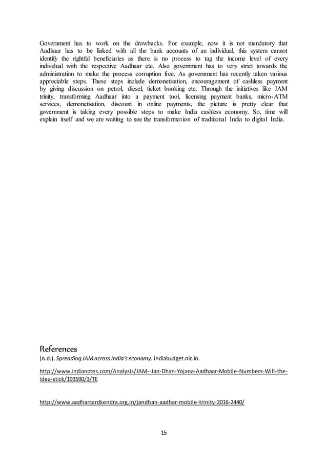 Research report on JAM trinity | DOCX | Government Support and Welfare ...