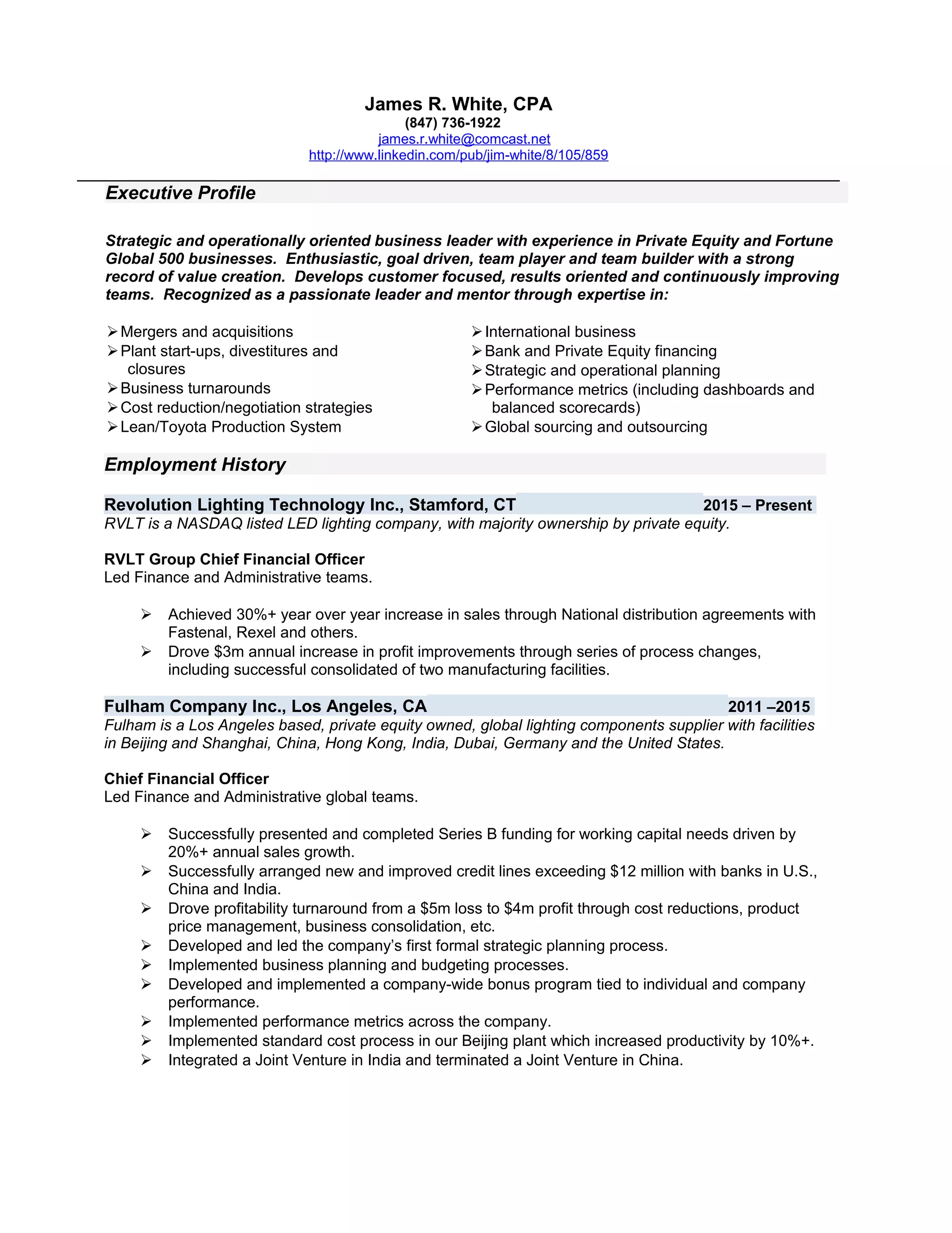 Resume_White_James_R 2016 | DOC | Business Accounting & Finance | Business