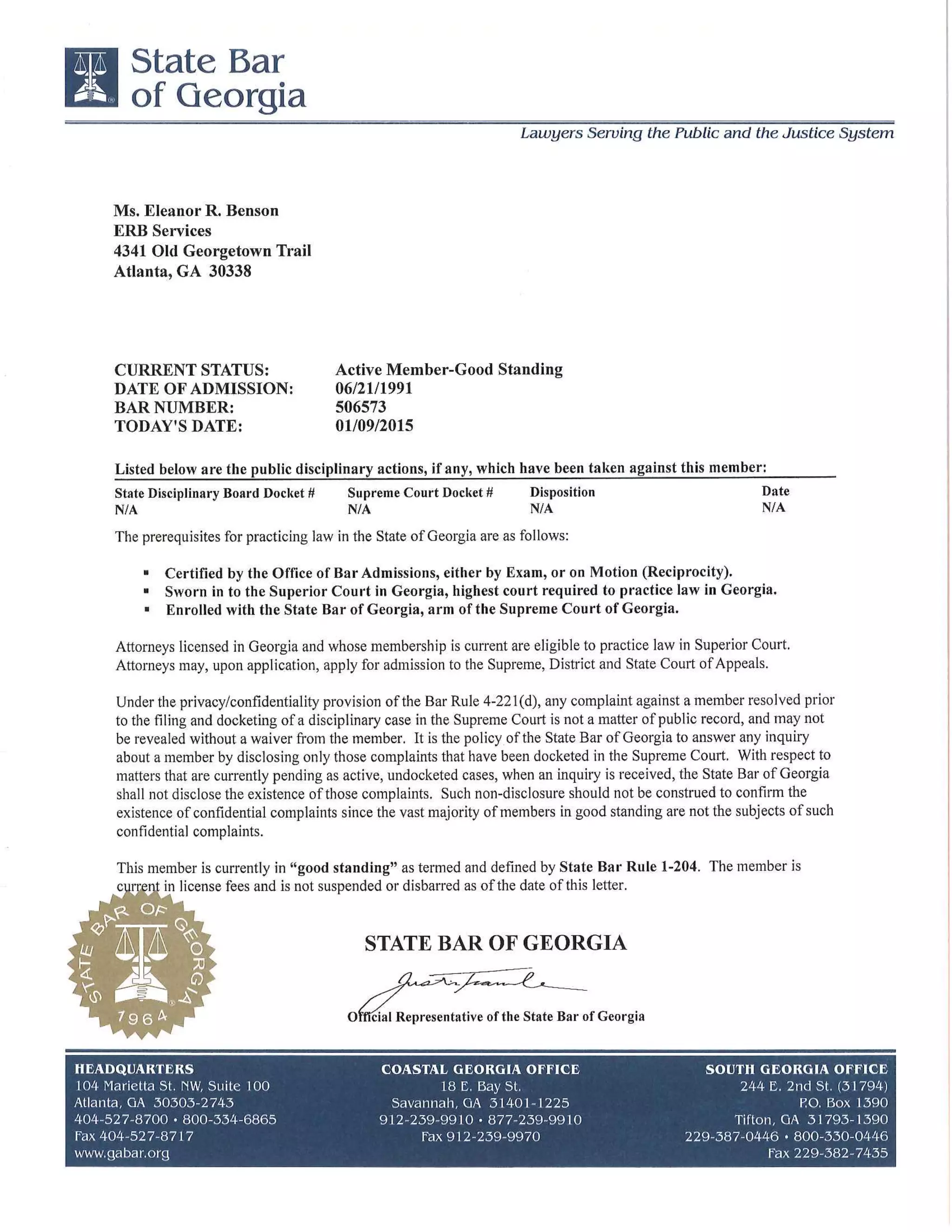 Ga Bar Letter of Good Standing | PDF