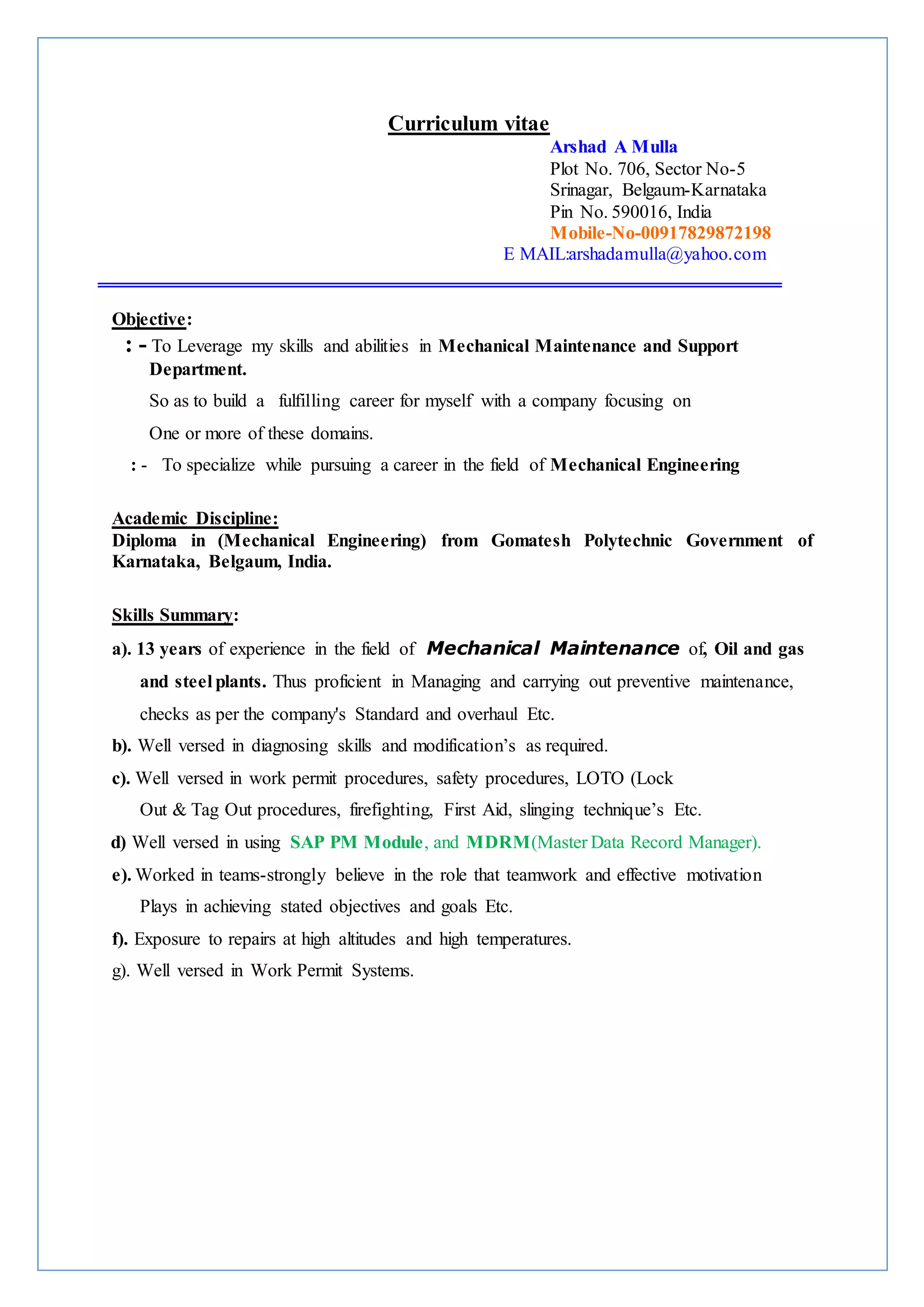 Arshad CV O | DOCX