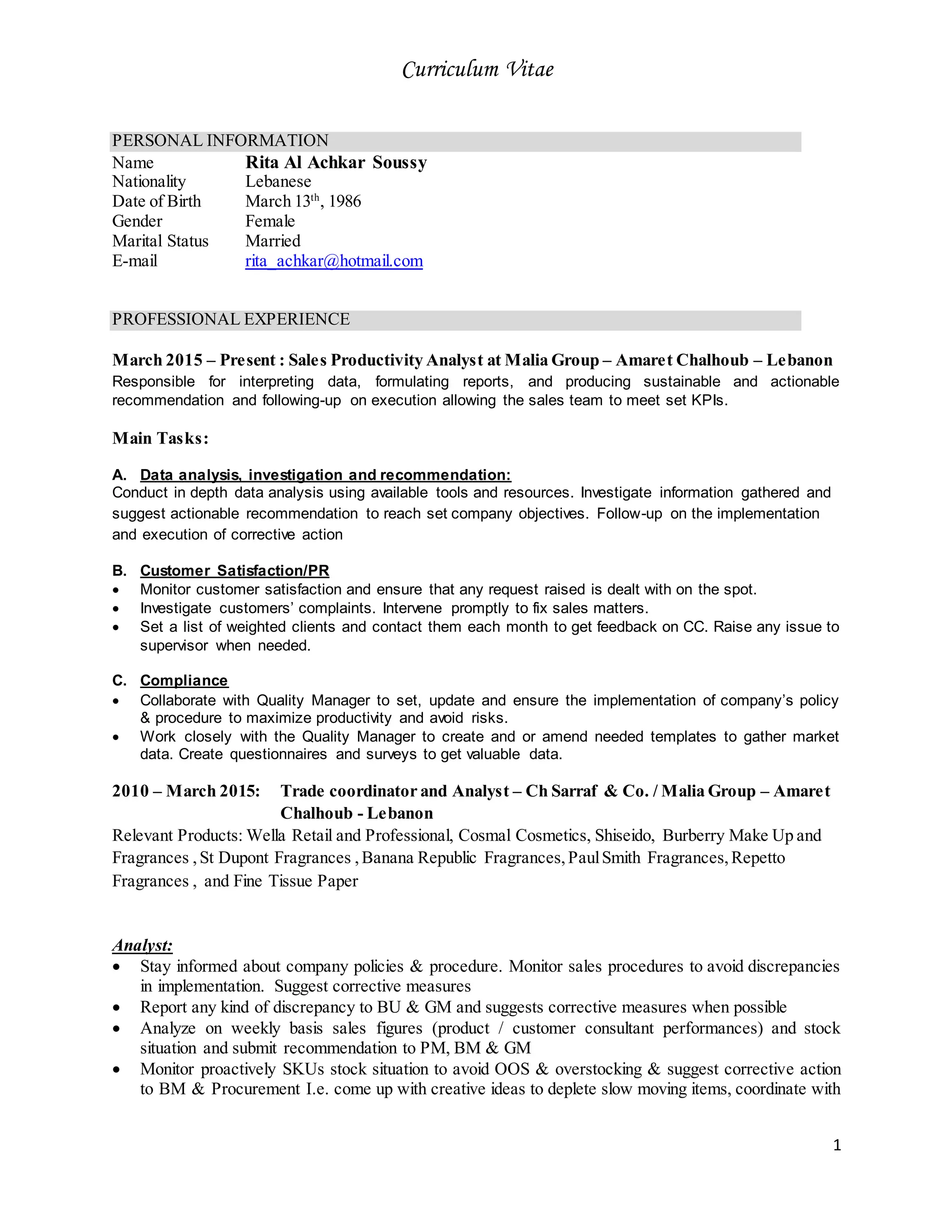 Rita Al Achkar CV | PDF