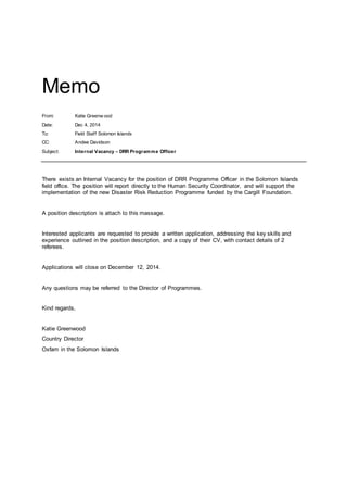 Memo DRR Internal Vacancy | DOCX