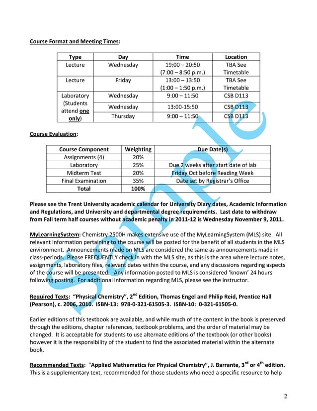 CHEM2500OutlineSample | PDF | Chemistry | Science