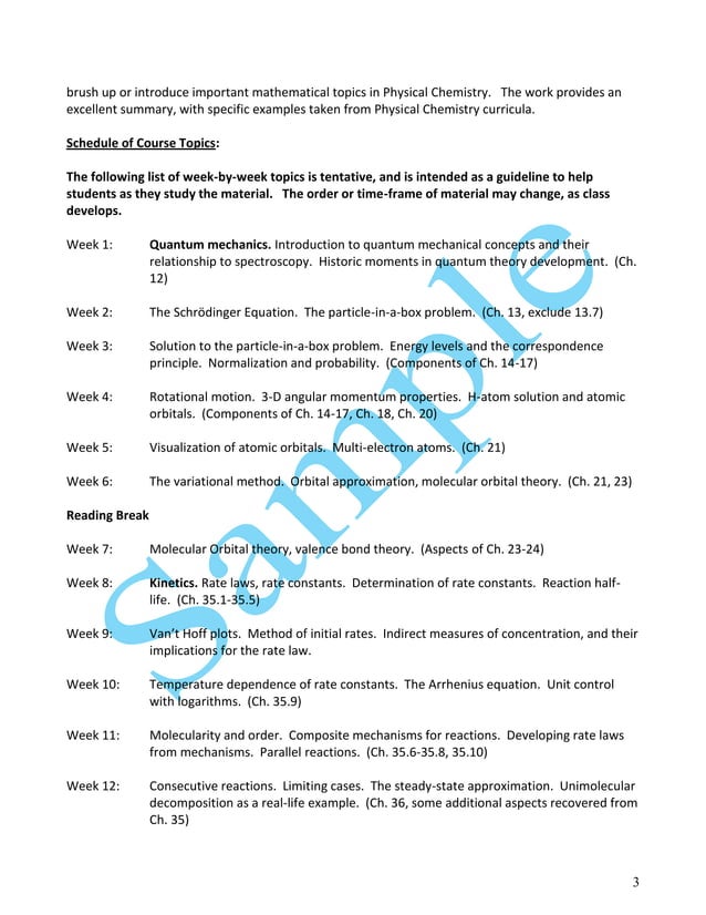 CHEM2500OutlineSample | PDF | Chemistry | Science