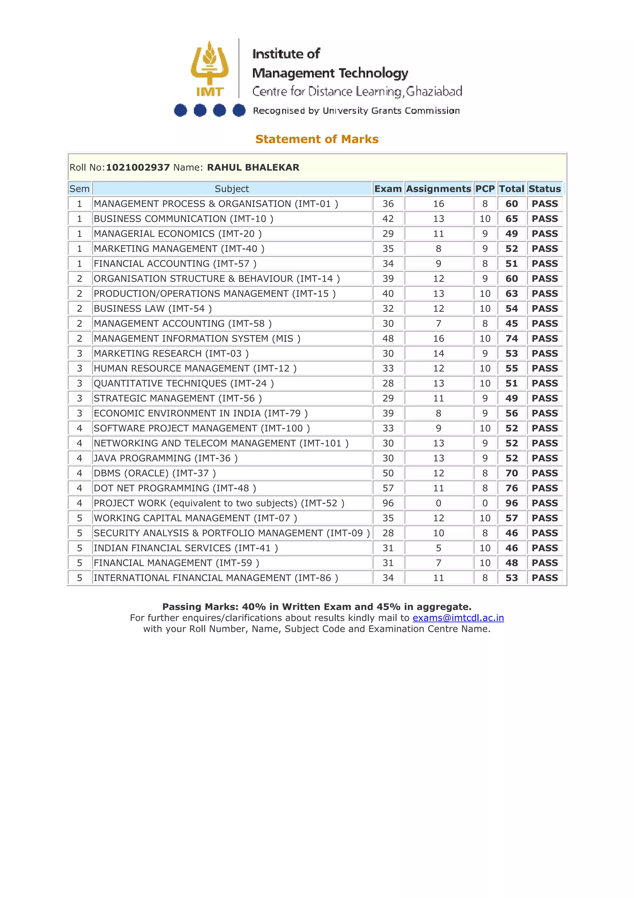 IMT_marksheet | PDF