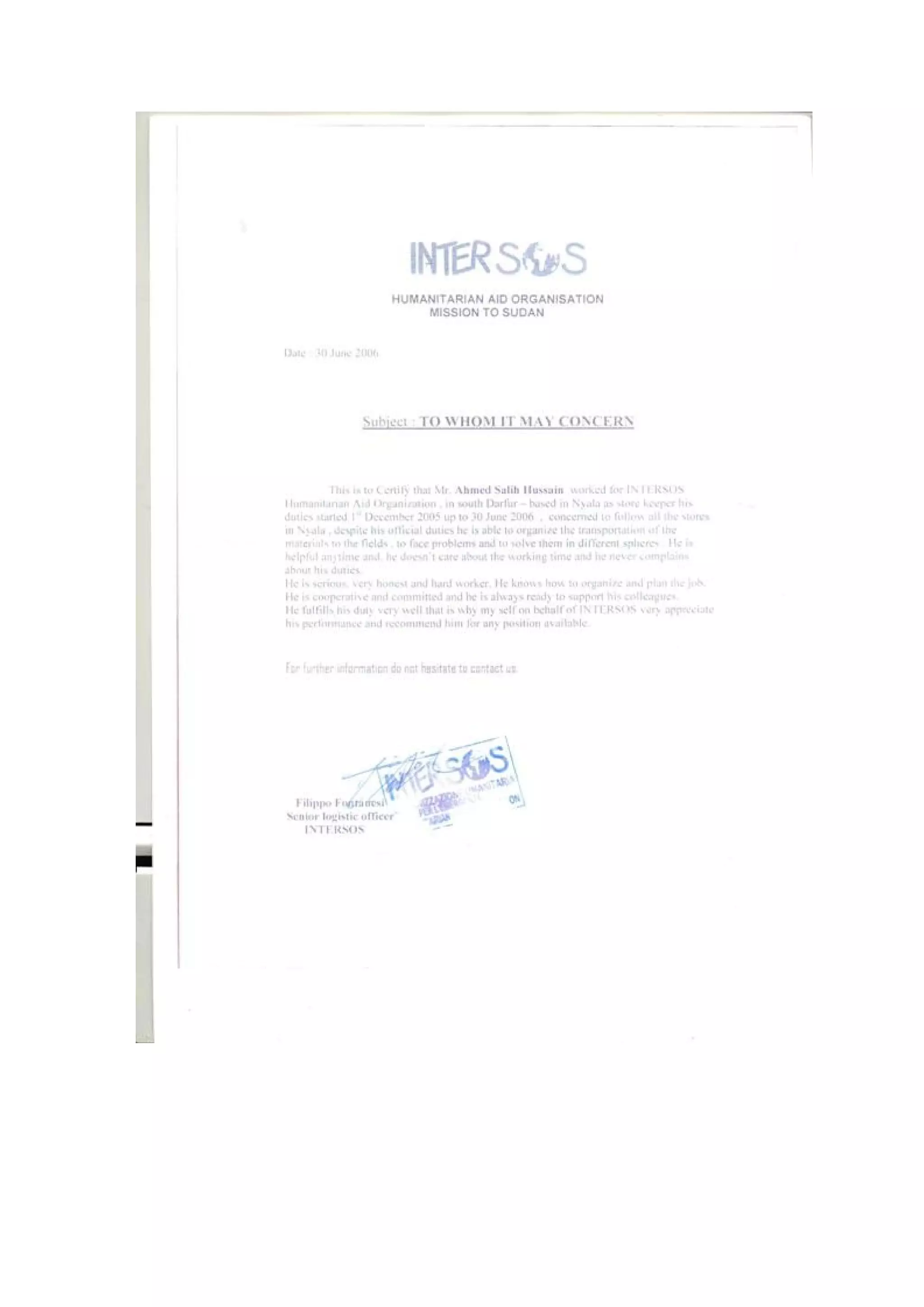 Work certificate-Intersos | DOC