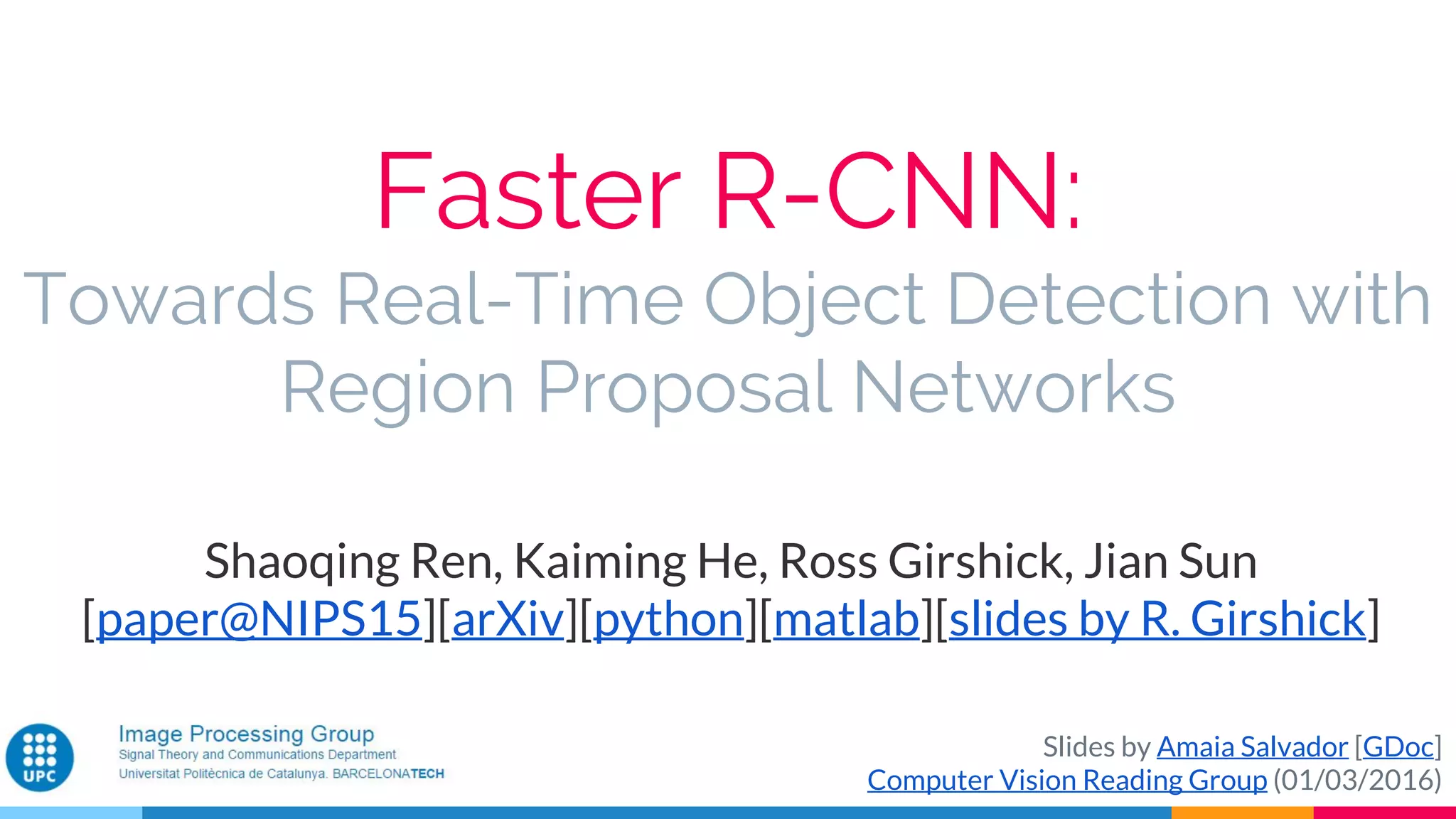 Faster R Cnn Towards Real Time Object Detection With Region Proposal Networks Upc Reading