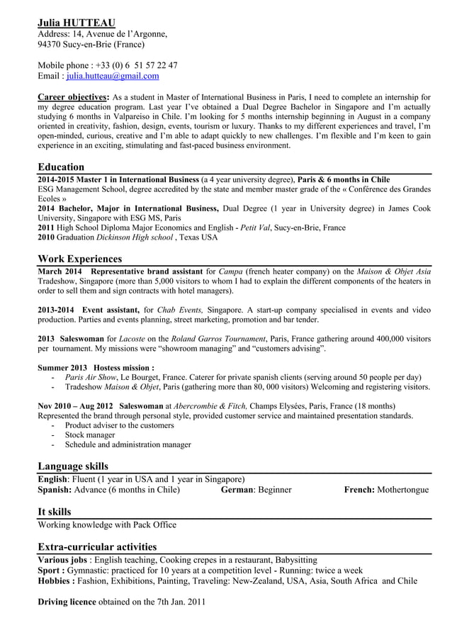 HUTTEAU-Julia-ESG-4MIB-CV-Anglosaxon 2 | DOCX | Business Administration ...