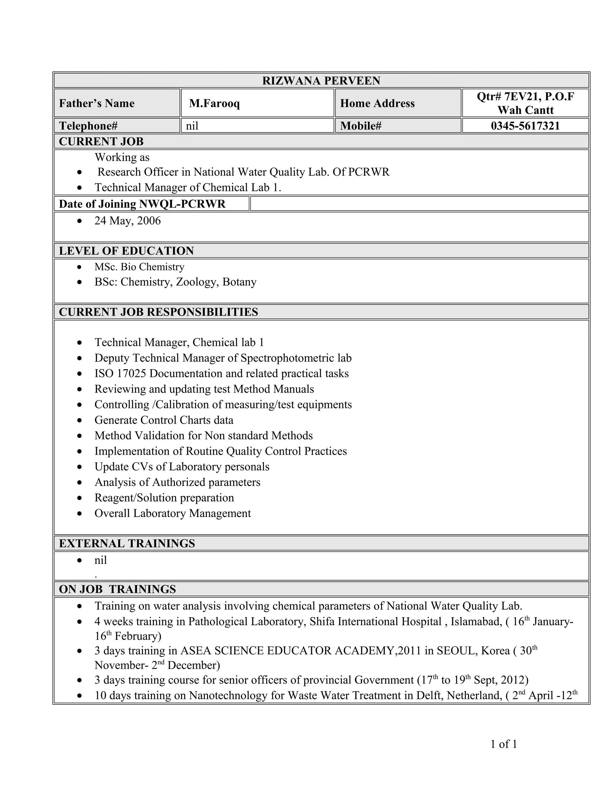 CV rizwana updated | PDF