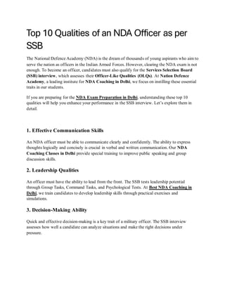 Top 10 Qualities of an NDA Officer as per SSB | PDF