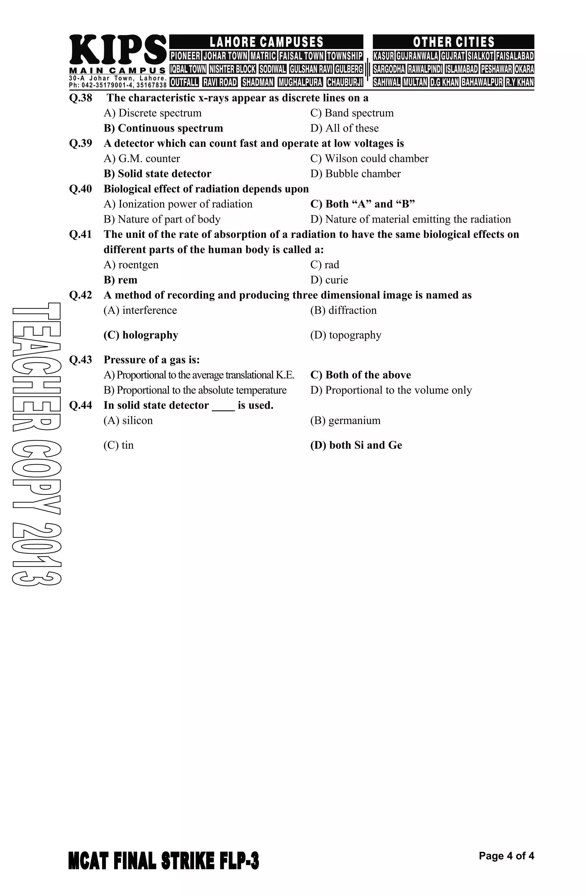MCAT Full length paper 3 final | DOC | Physics | Science