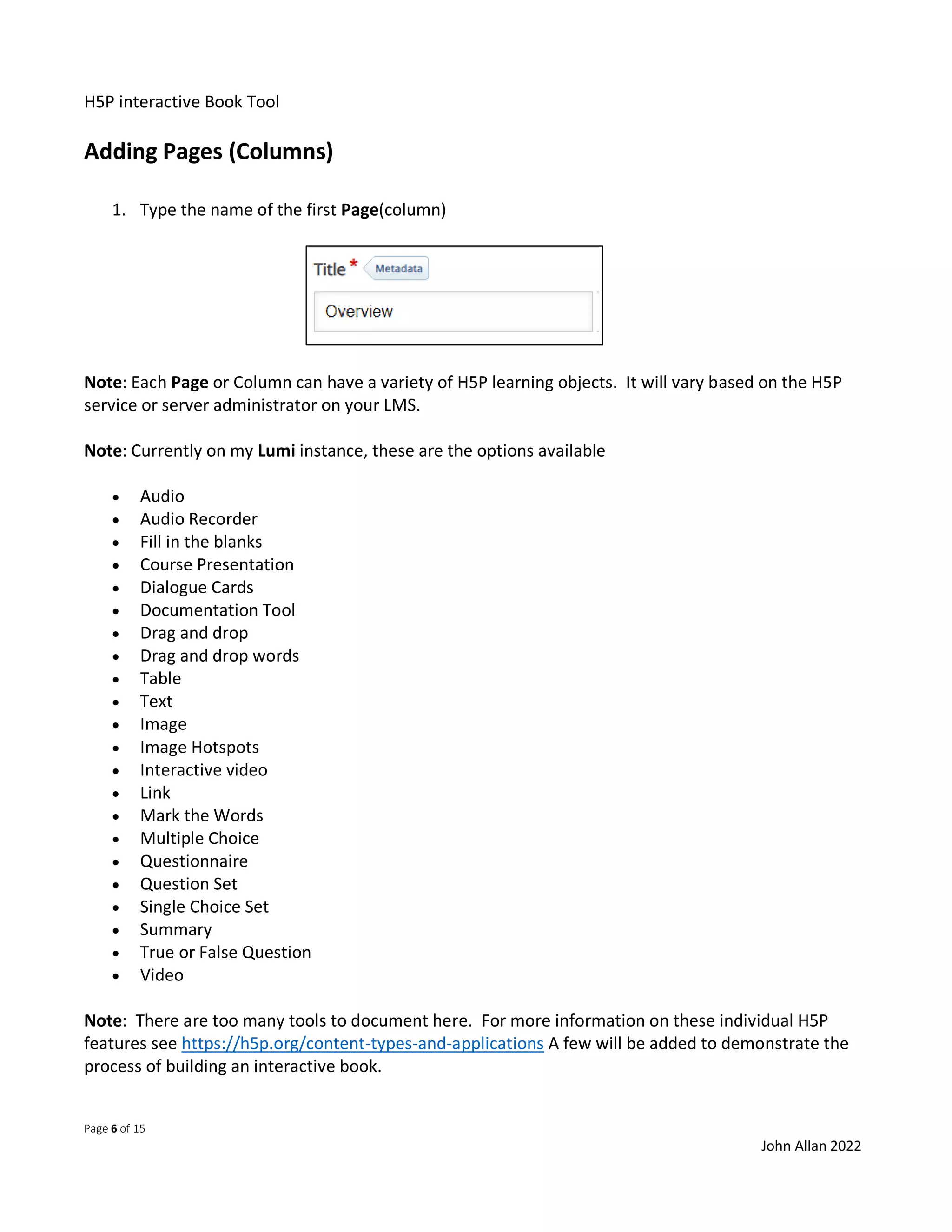 H5P Interactive Book Overview | PDF