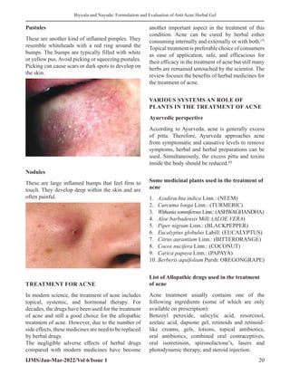 Formulation and evaluation of anti-acne herbal gel | PDF