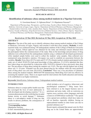 Identification of substance abuse among medical students in a Nigerian ...