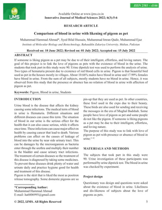Comparison of blood in urine with likening of pigeon as pet | PDF