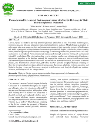 Physiochemical Screening of Carica papaya Leaves with Specific Reference to Their ...