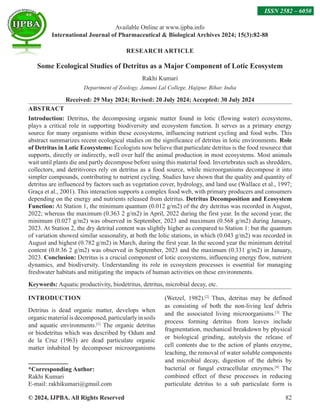 Some Ecological Studies of Detritus as a Major Component of Lotic ...