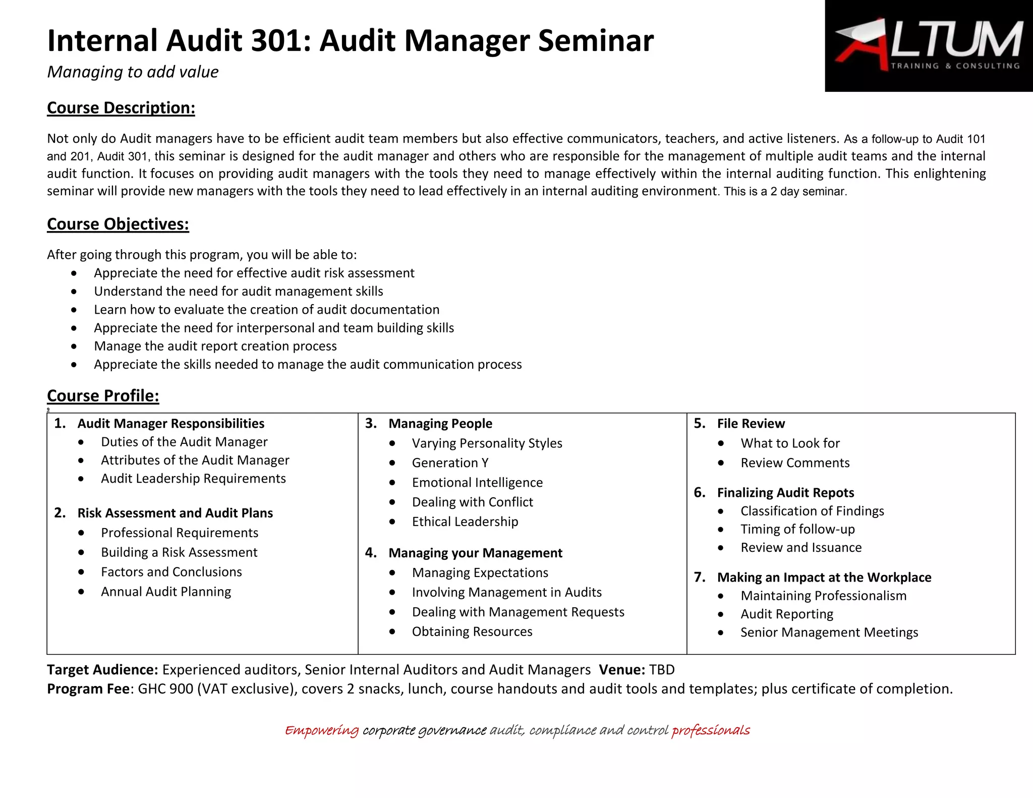 internal audit 301 audit manager seminar | PDF