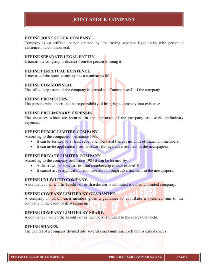 Joint Stock Company Formation And Features
