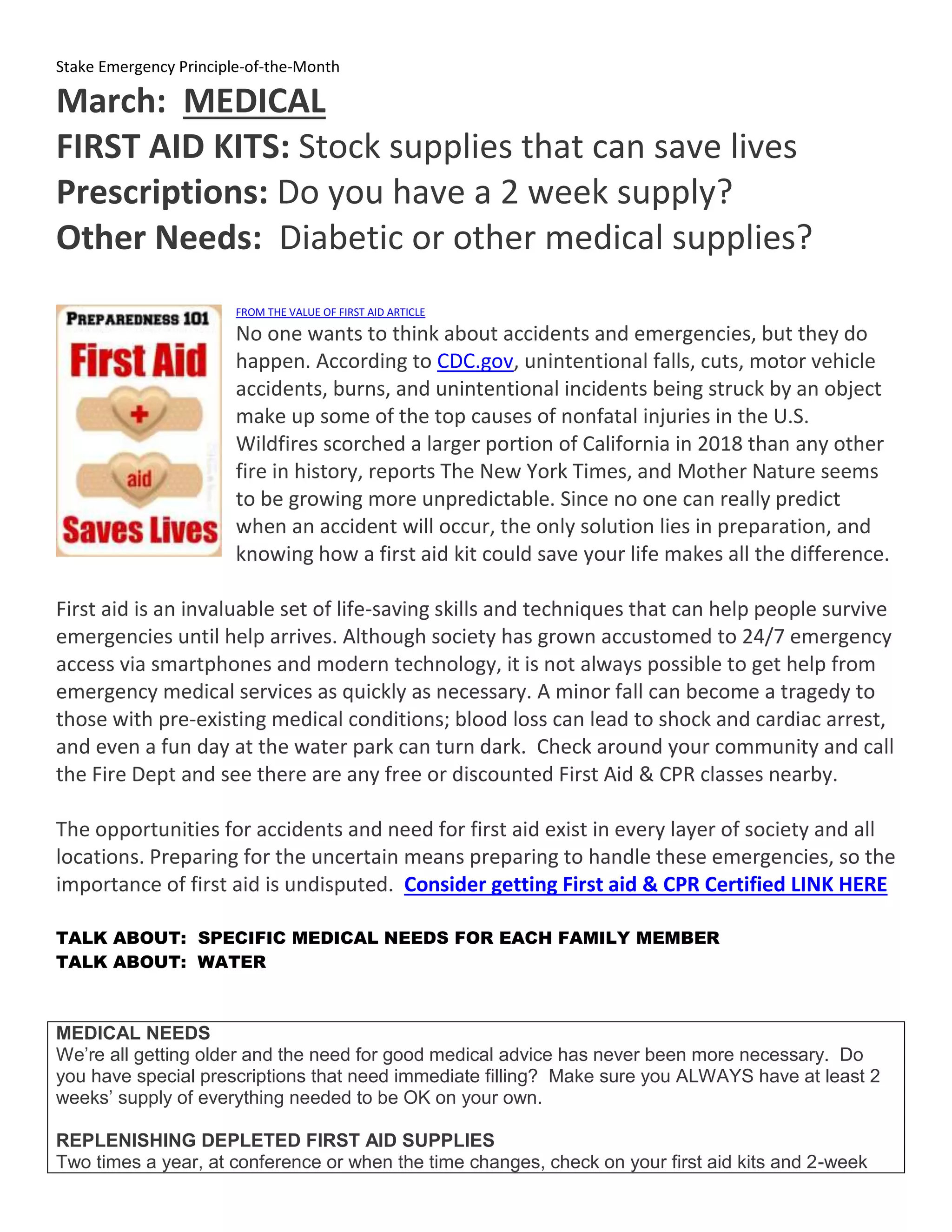 03 Mar: Emergency Preparedness Stake Principle: Medical & First Aid | PDF
