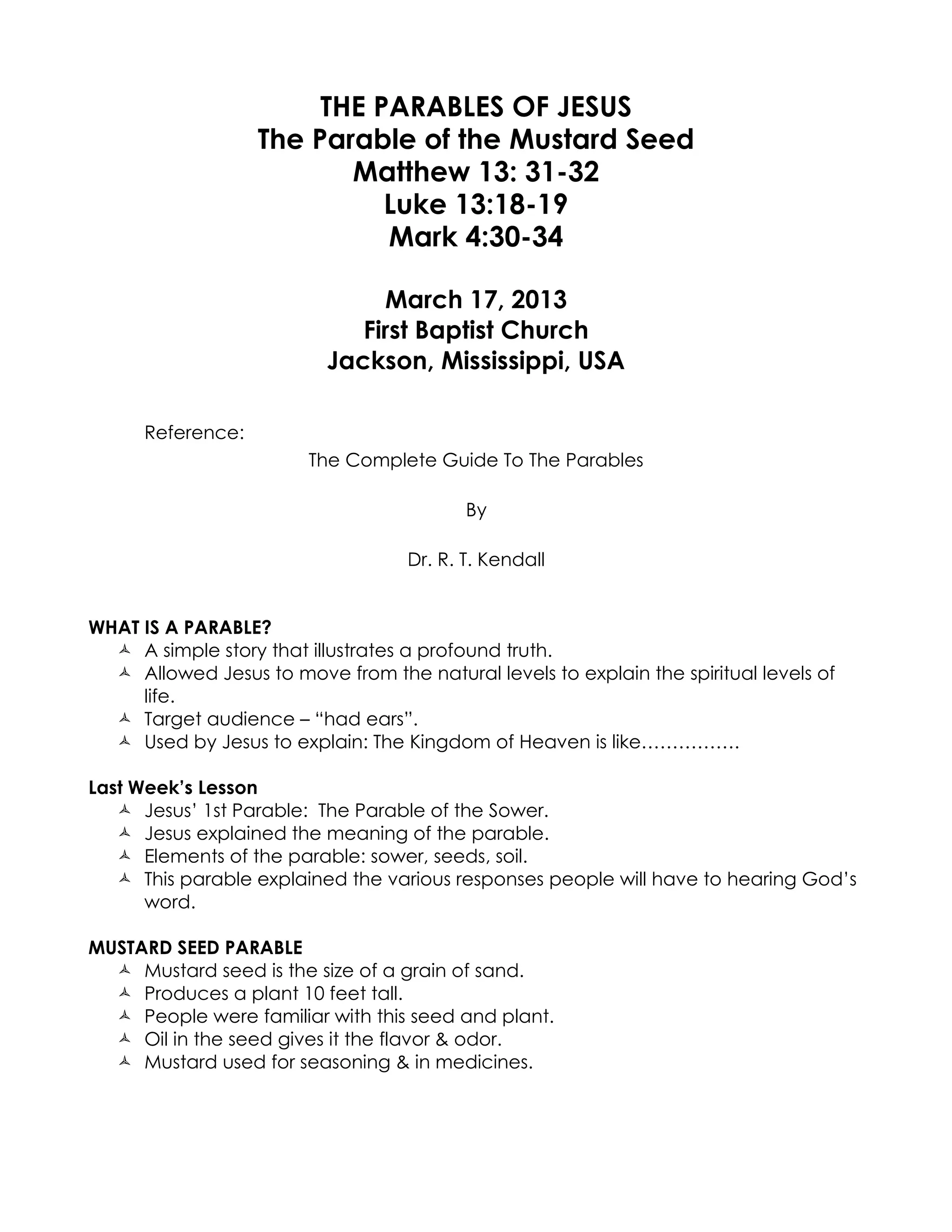03 March 17, 2013, Matthew 13;31-32, Luke 13;18-19, Mark 4;30-32, The ...