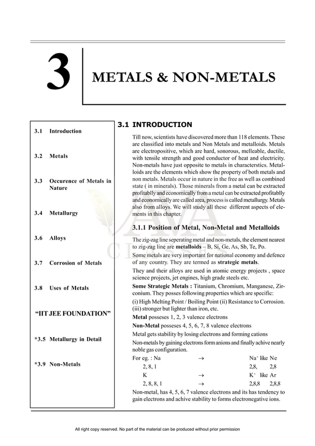 NCERT Chapter- 3 Metals & Non-metals pdf | PDF | Chemistry | Science