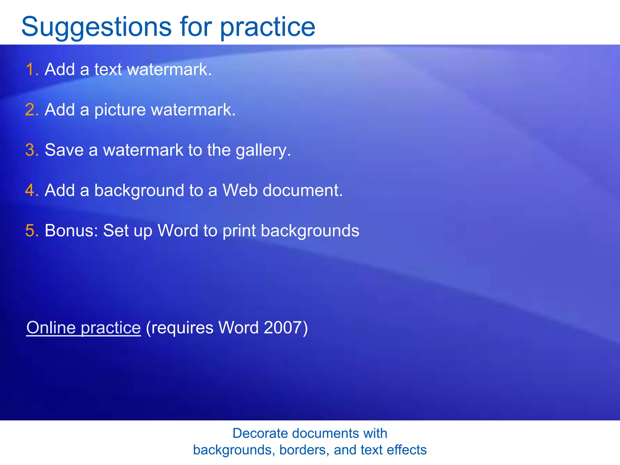 03 microsoft office word 2007 (backgrounds, borders and shading) | PPTX