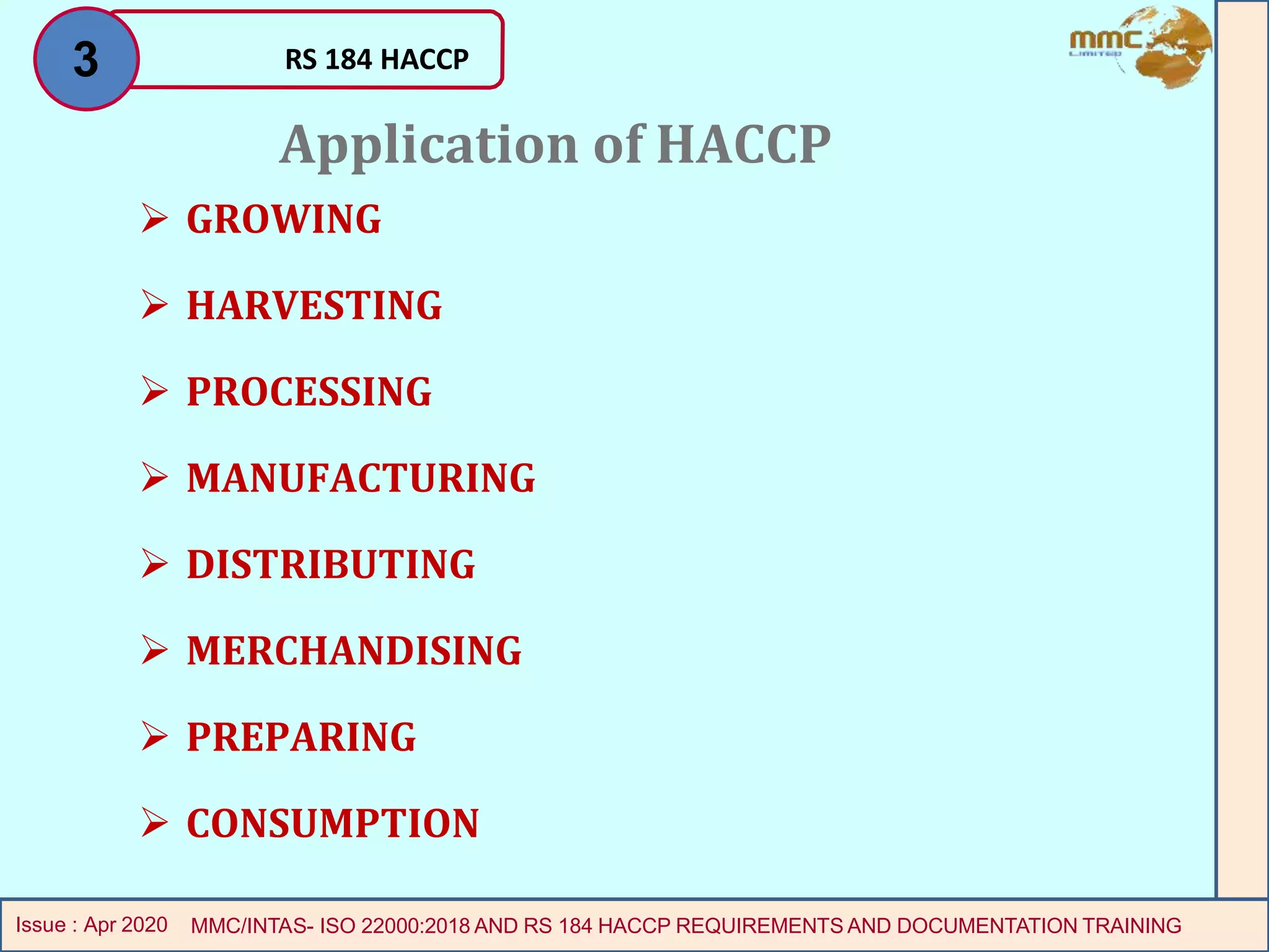 RS184 HACCP Clauses Requirements and Documentation Training ISO 22000 | PPT
