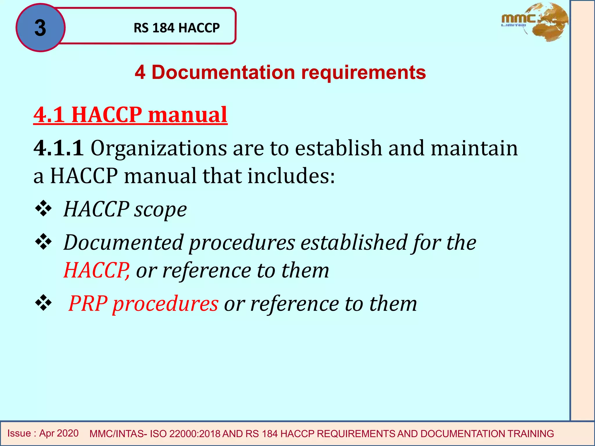 RS184 HACCP Clauses Requirements and Documentation Training ISO 22000 | PPT