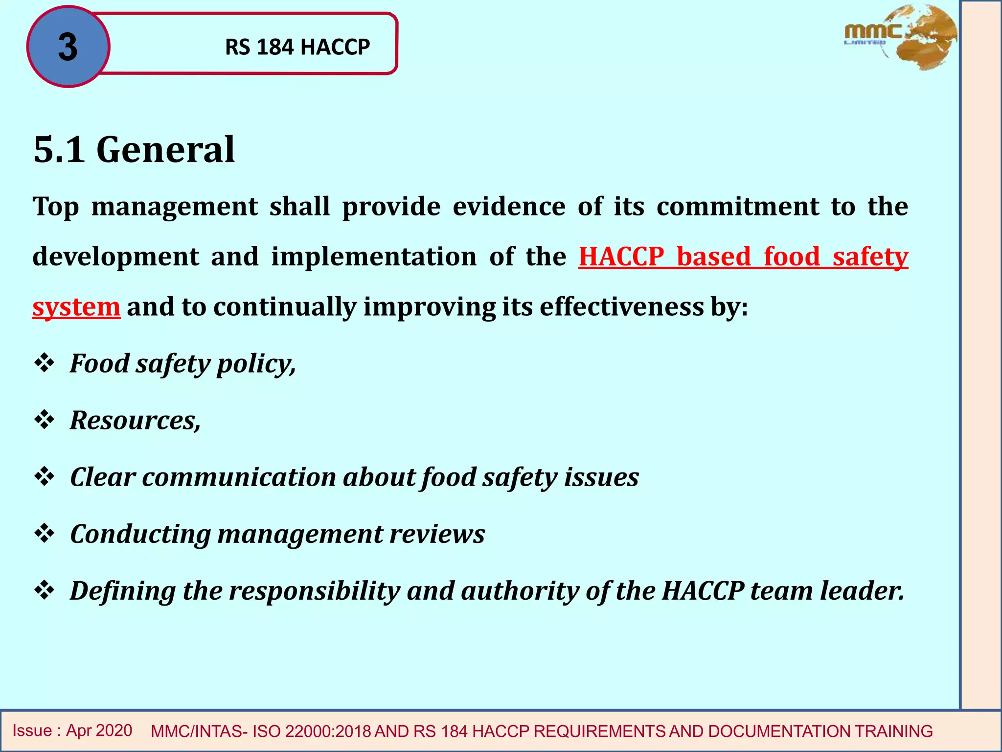 RS184 HACCP Clauses Requirements and Documentation Training ISO 22000 | PPT
