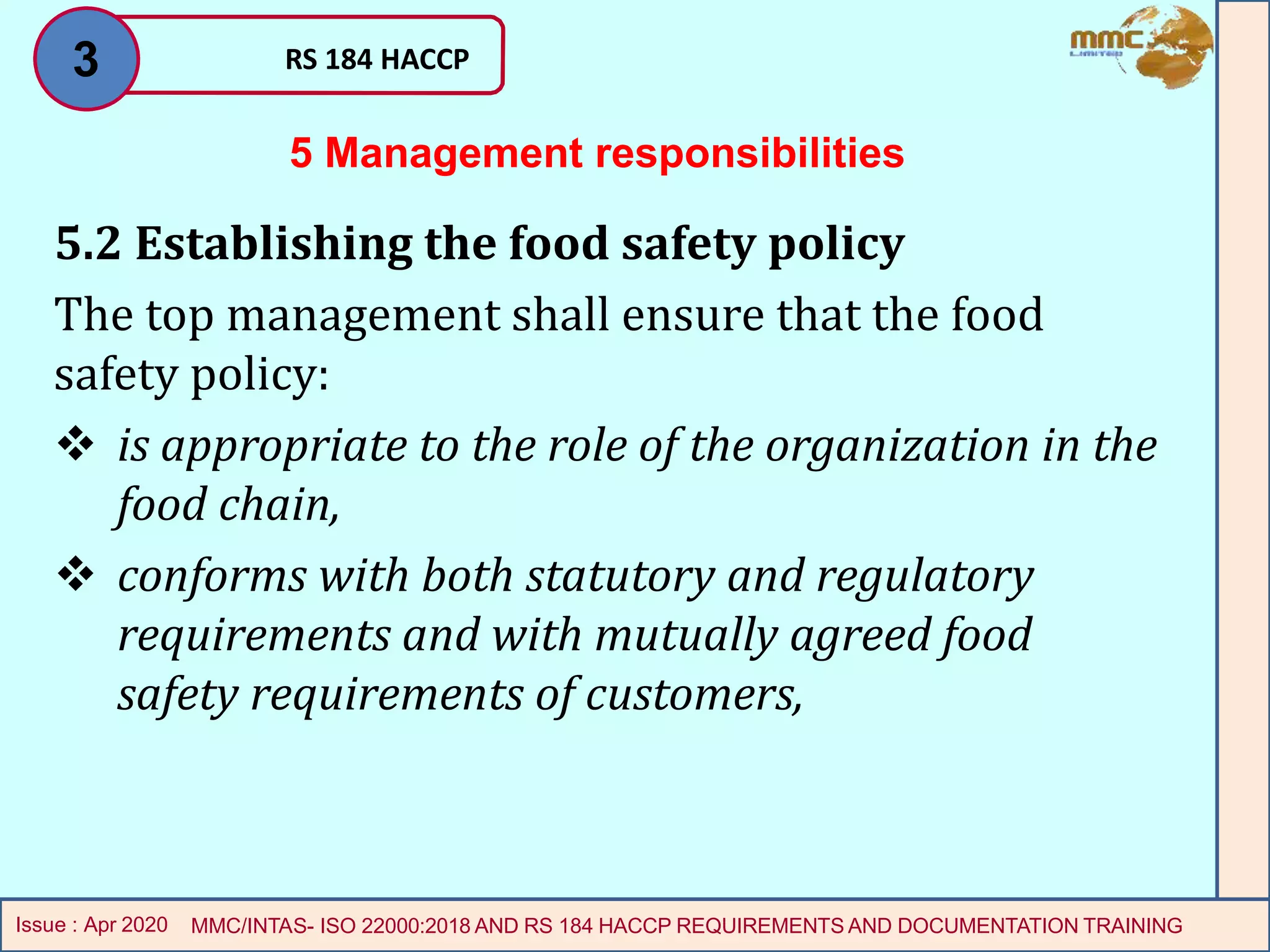 RS184 HACCP Clauses Requirements and Documentation Training ISO 22000 | PPT