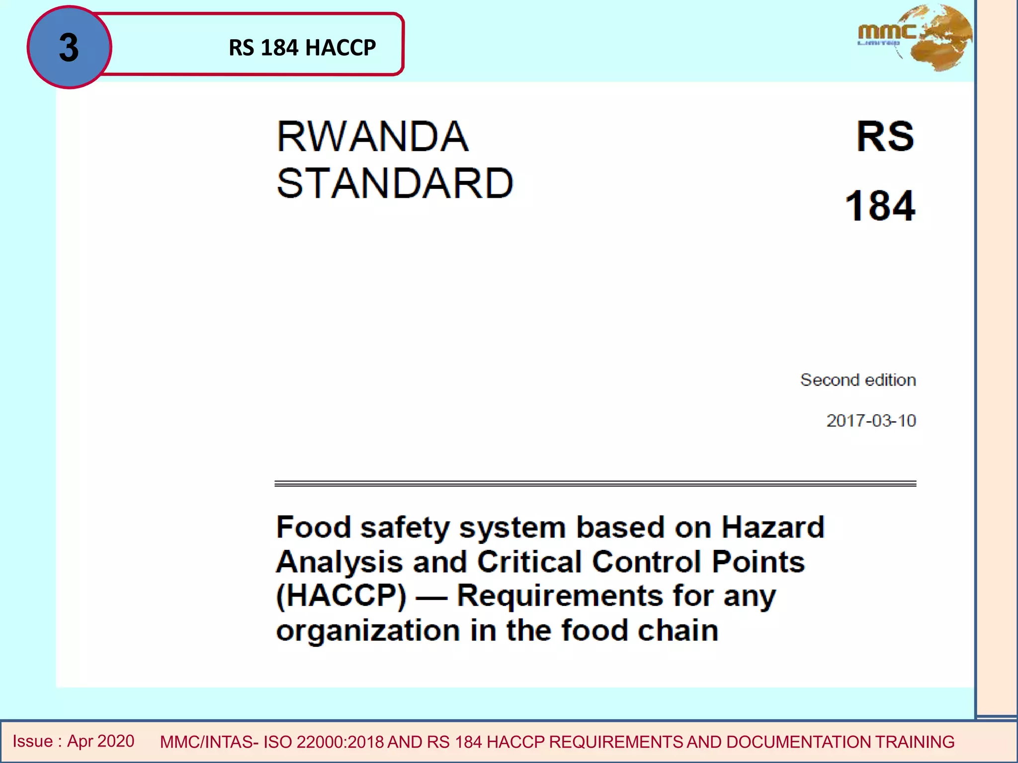RS184 HACCP Clauses Requirements and Documentation Training ISO 22000 | PPT