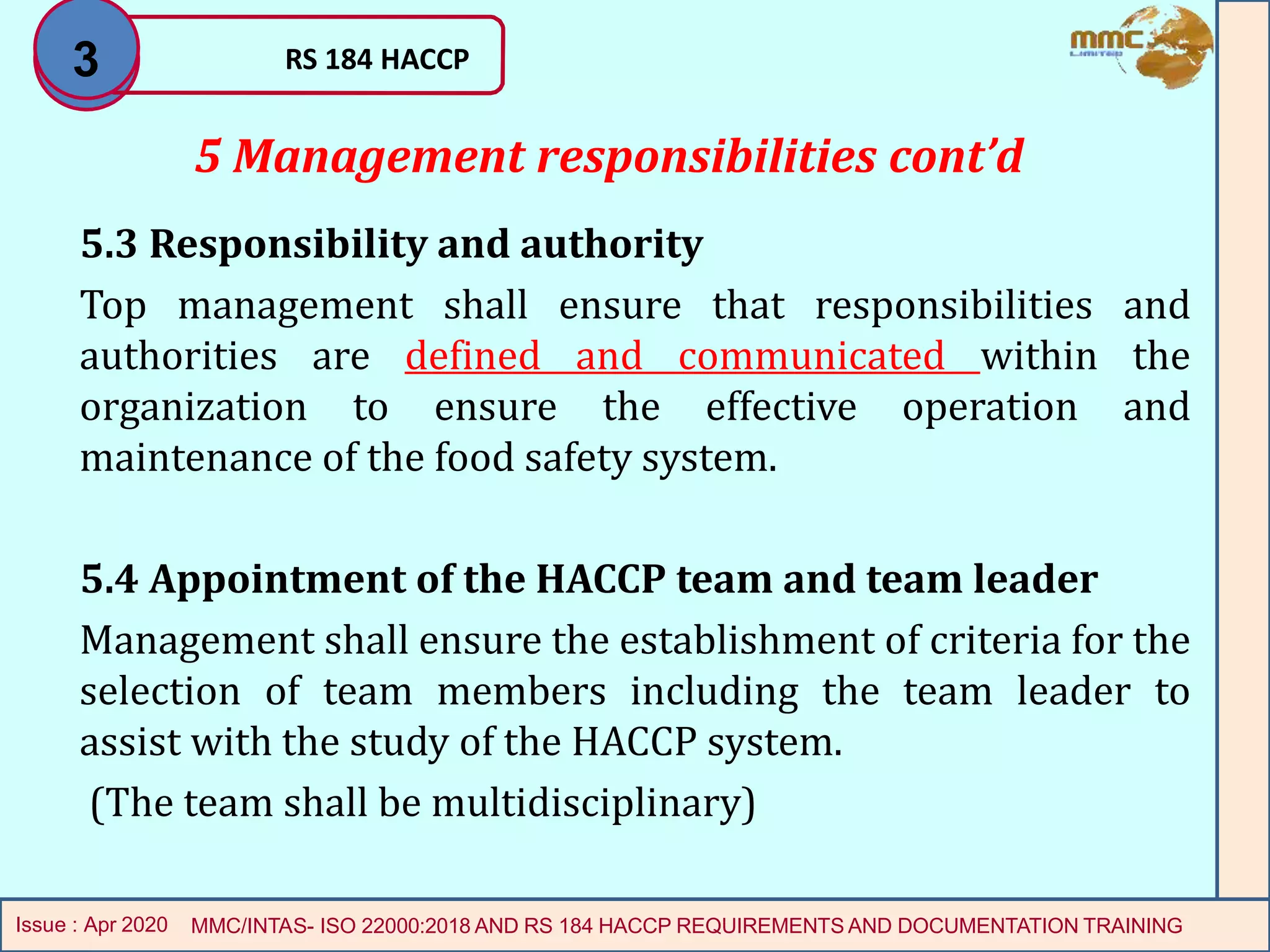 RS184 HACCP Clauses Requirements and Documentation Training ISO 22000 | PPT