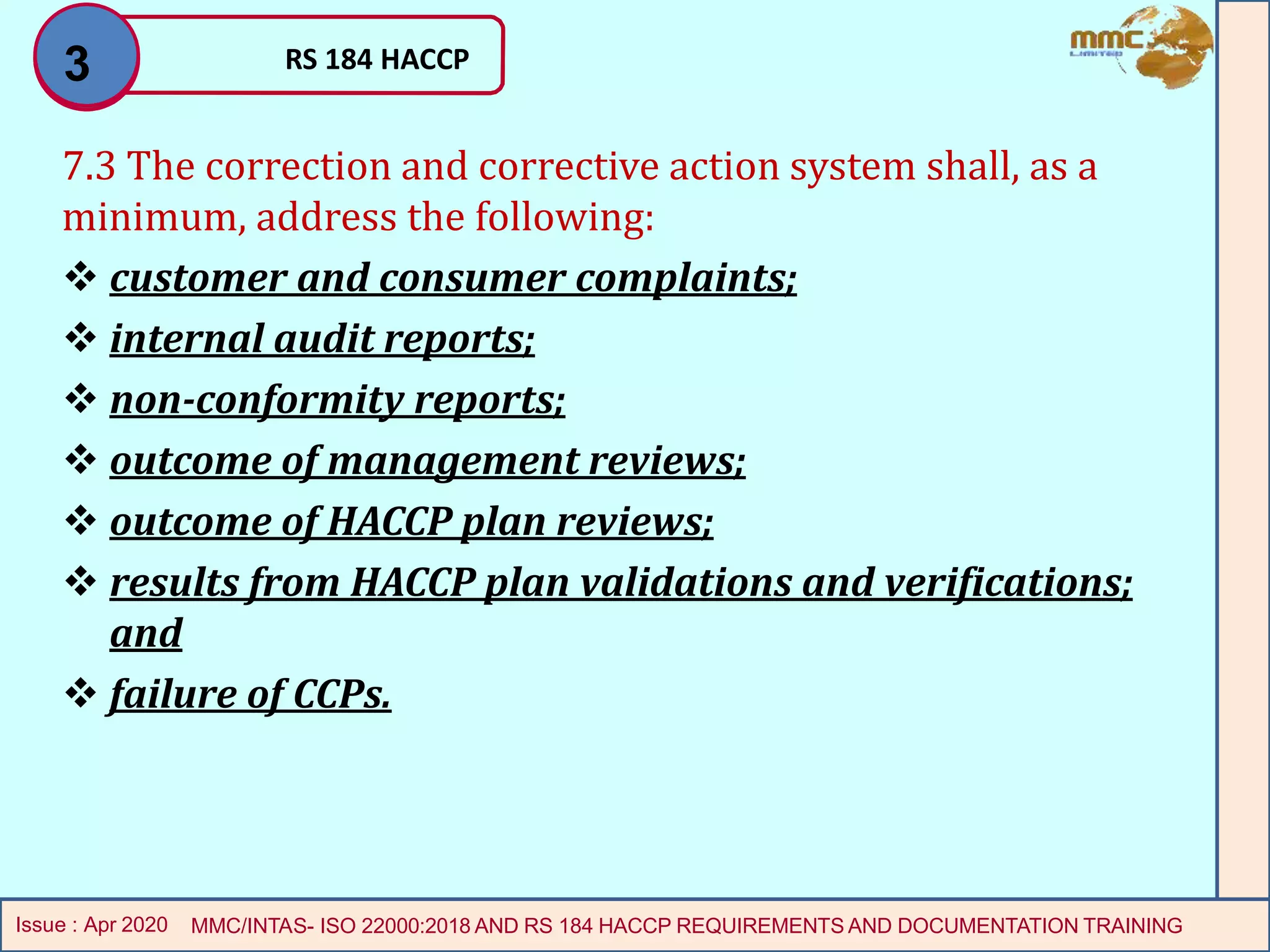 RS184 HACCP Clauses Requirements and Documentation Training ISO 22000 | PPT