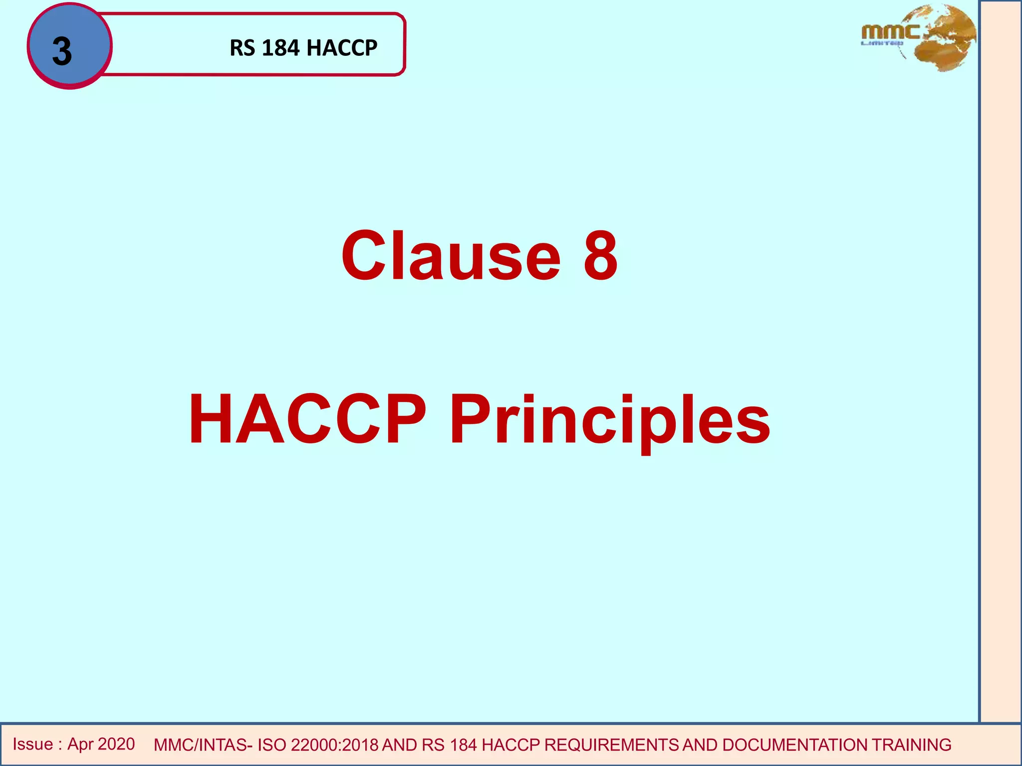 RS184 HACCP Clauses Requirements and Documentation Training ISO 22000 | PPT