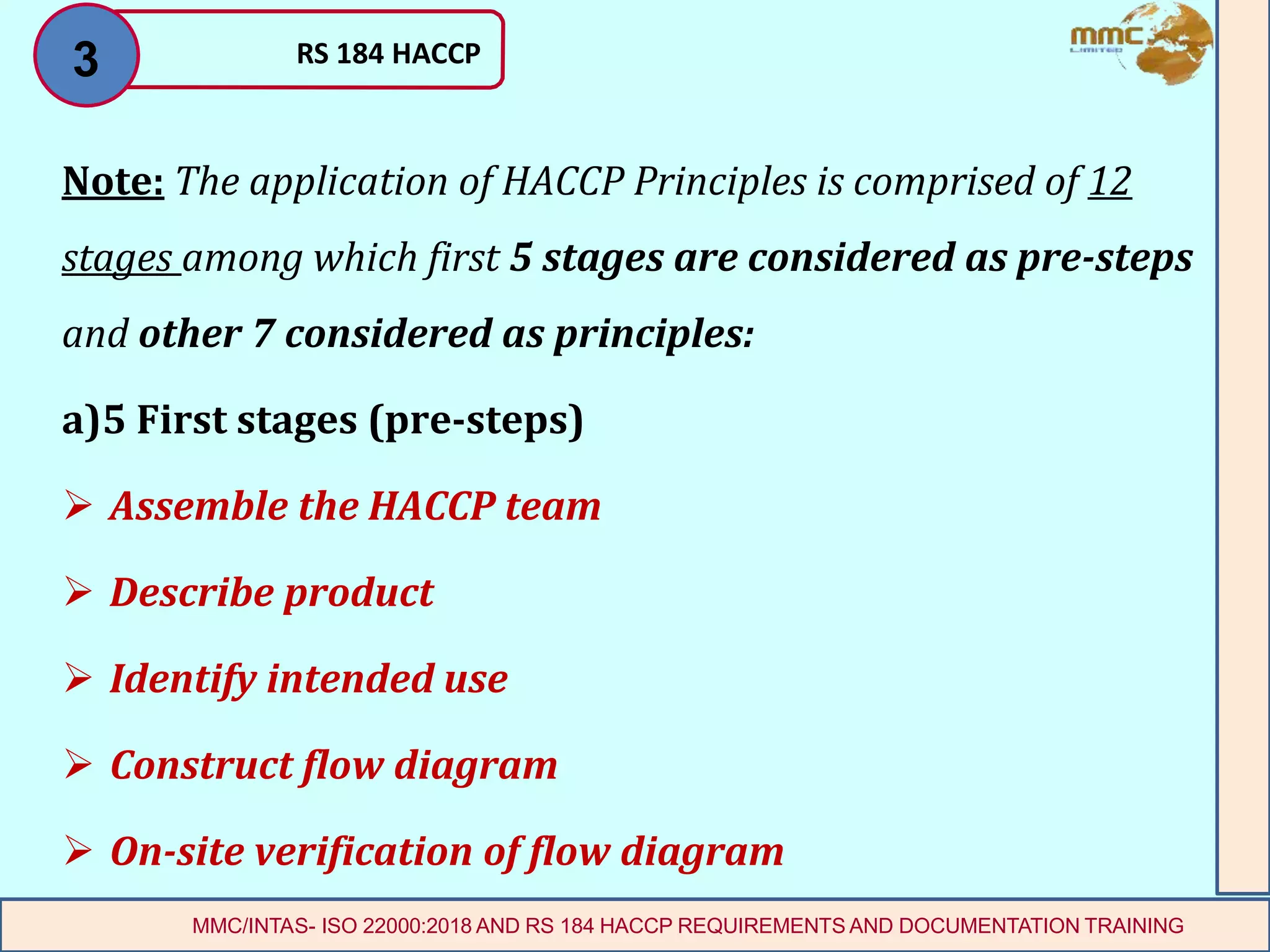 RS184 HACCP Clauses Requirements and Documentation Training ISO 22000 | PPT