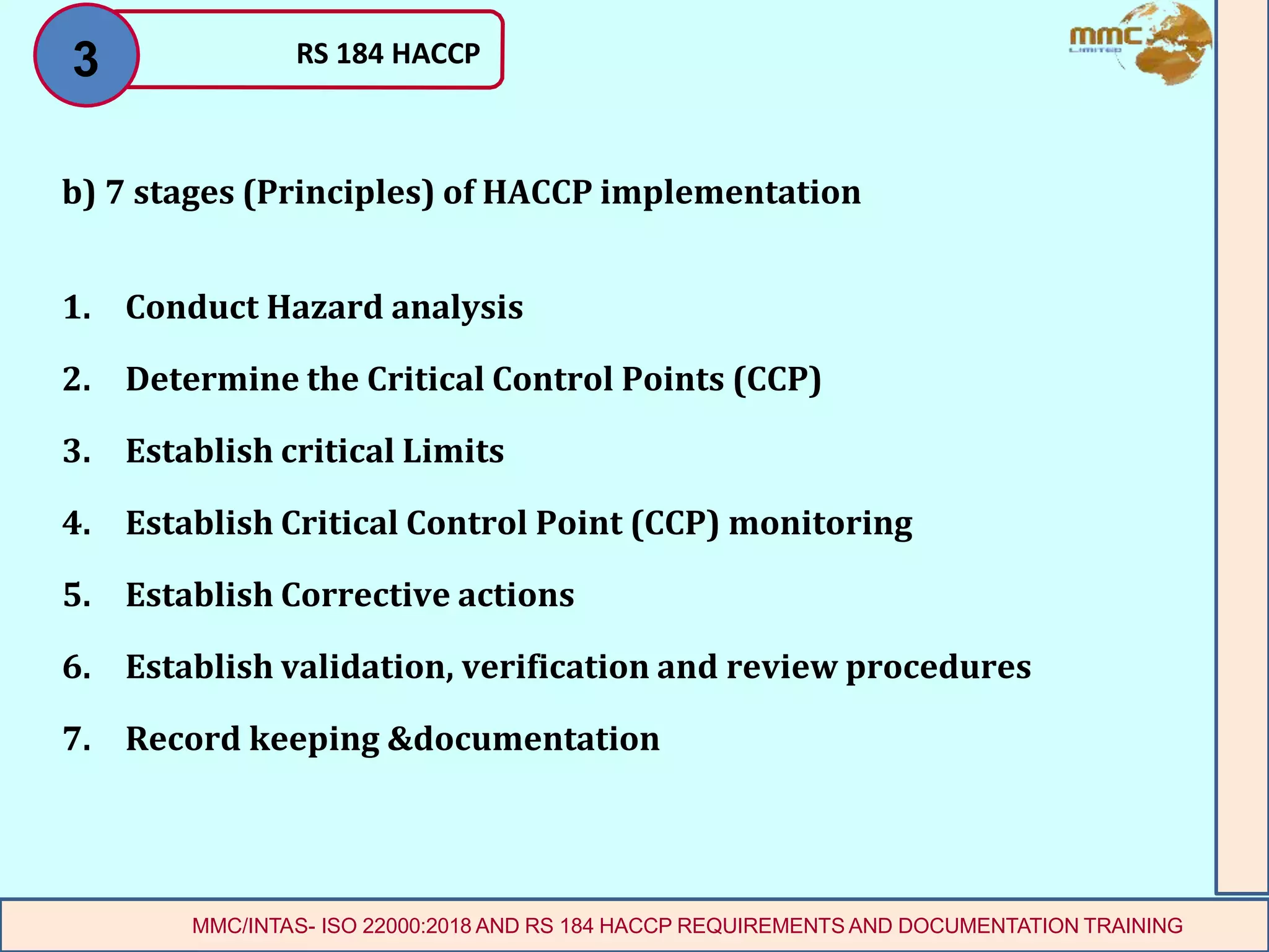 RS184 HACCP Clauses Requirements and Documentation Training ISO 22000 | PPT