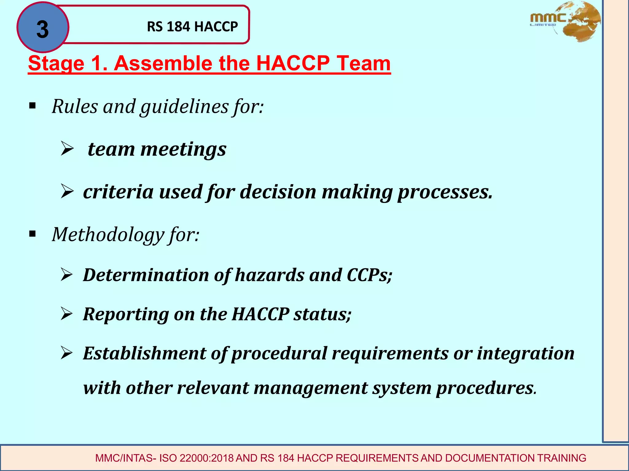 RS184 HACCP Clauses Requirements and Documentation Training ISO 22000 | PPT
