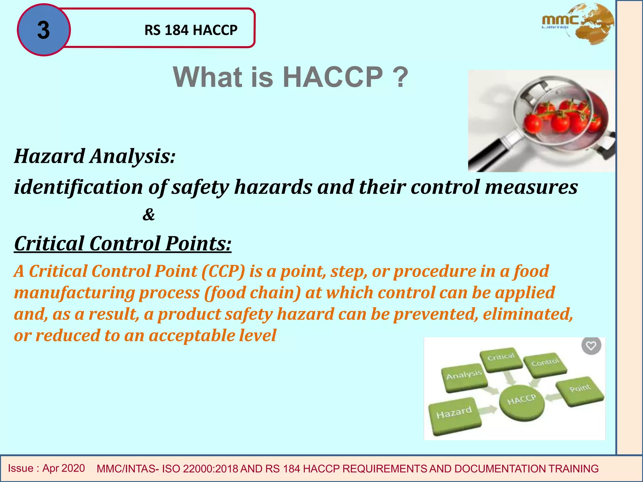 RS184 HACCP Clauses Requirements and Documentation Training ISO 22000 | PPT