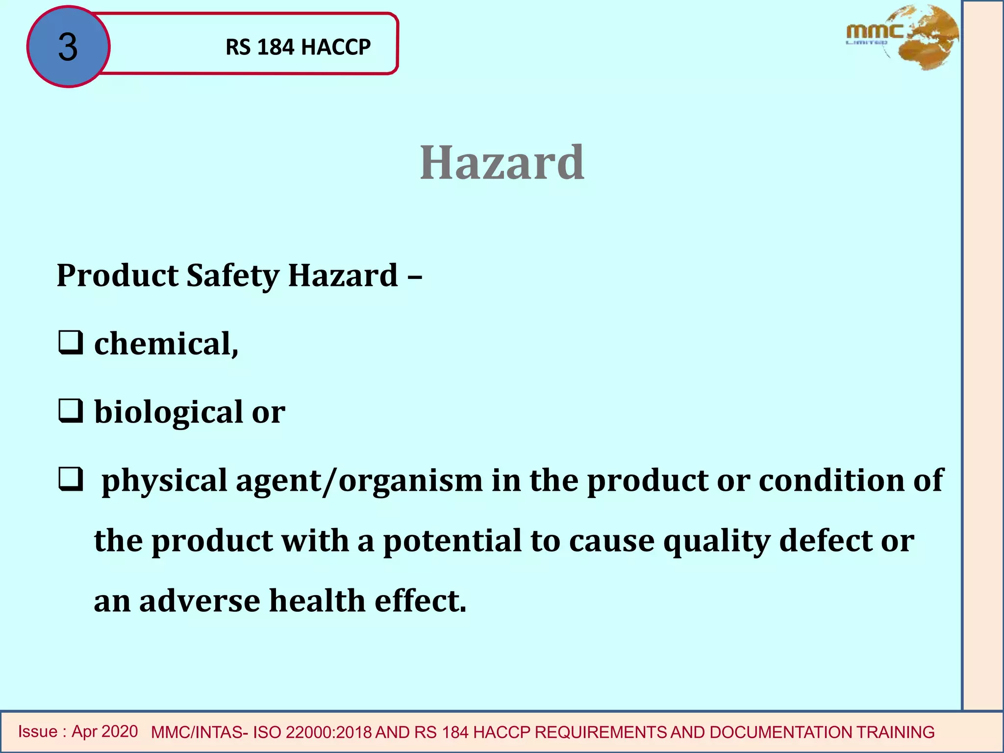 RS184 HACCP Clauses Requirements and Documentation Training ISO 22000 | PPT