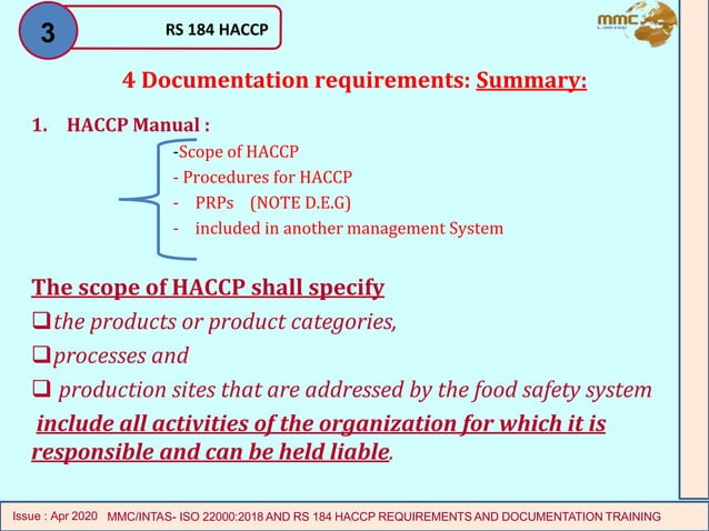 RS184 HACCP Clauses Requirements and Documentation Training ISO 22000 | PPT
