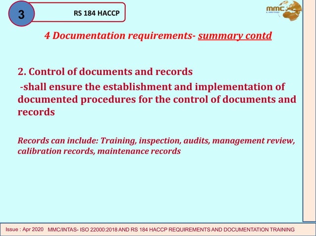 RS184 HACCP Clauses Requirements and Documentation Training ISO 22000 | PPT