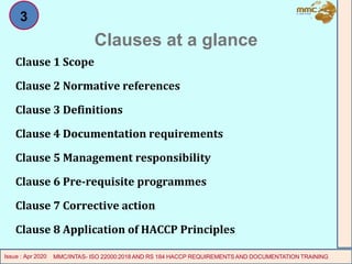 RS184 HACCP Clauses Requirements and Documentation Training ISO 22000 | PPT