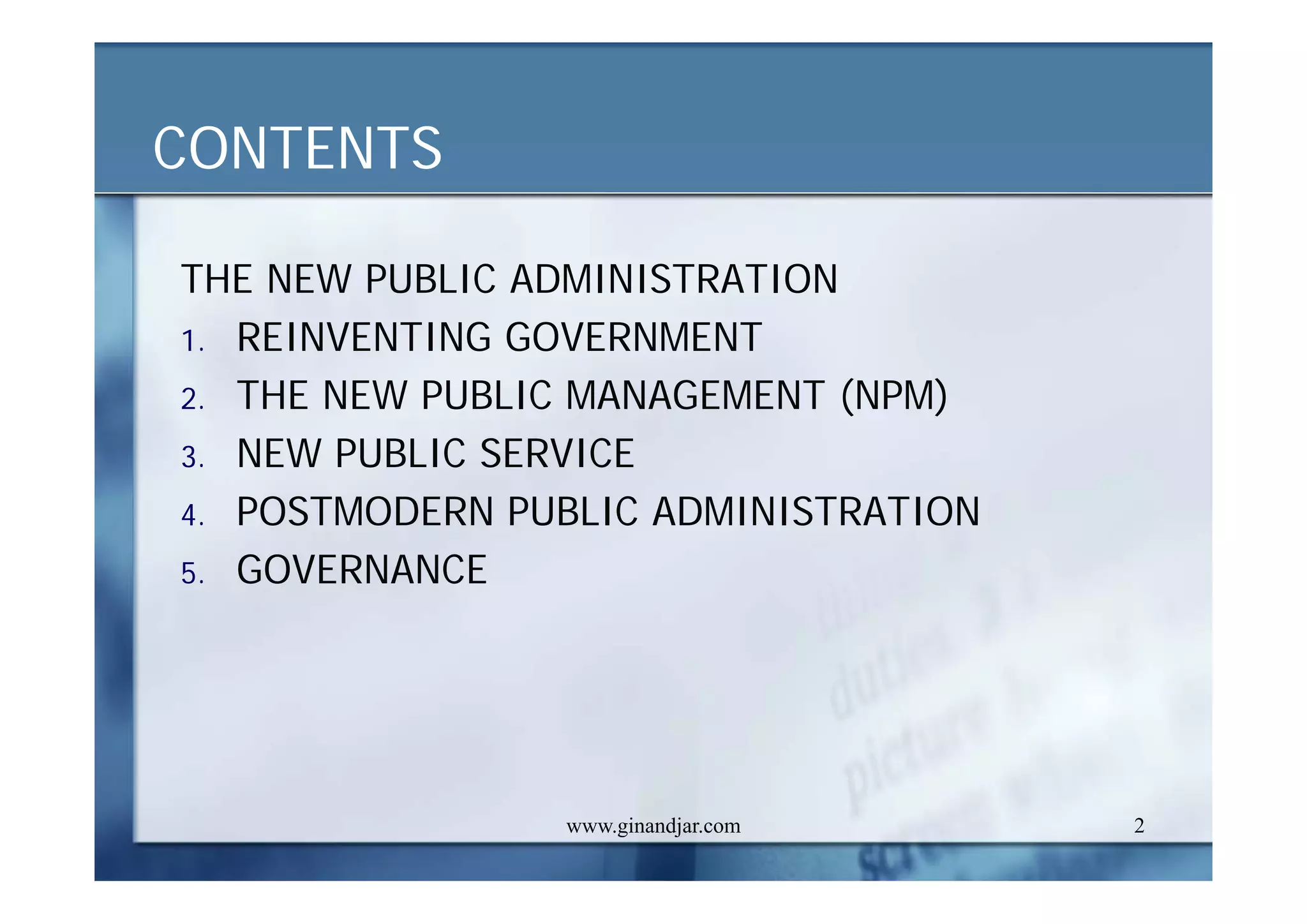 NEW PARADIGMS OF PUBLIC ADMINISTRATION | PDF | Business | Business and Finance