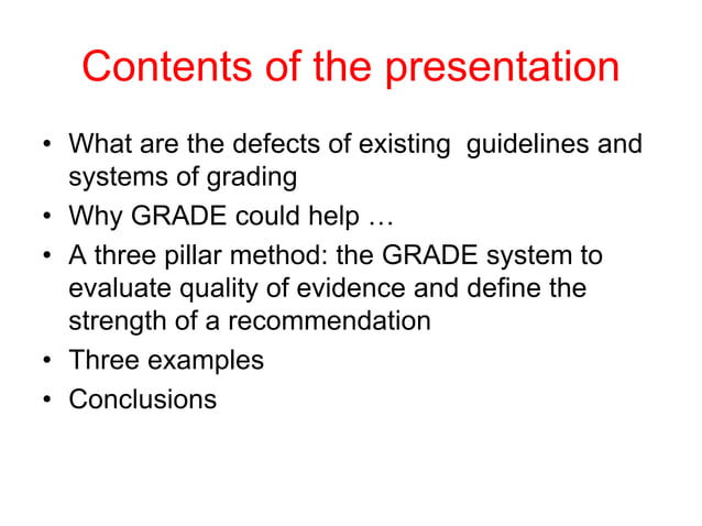 Elaboración de recomendaciones en GPC. Sistema GRADE | PPT