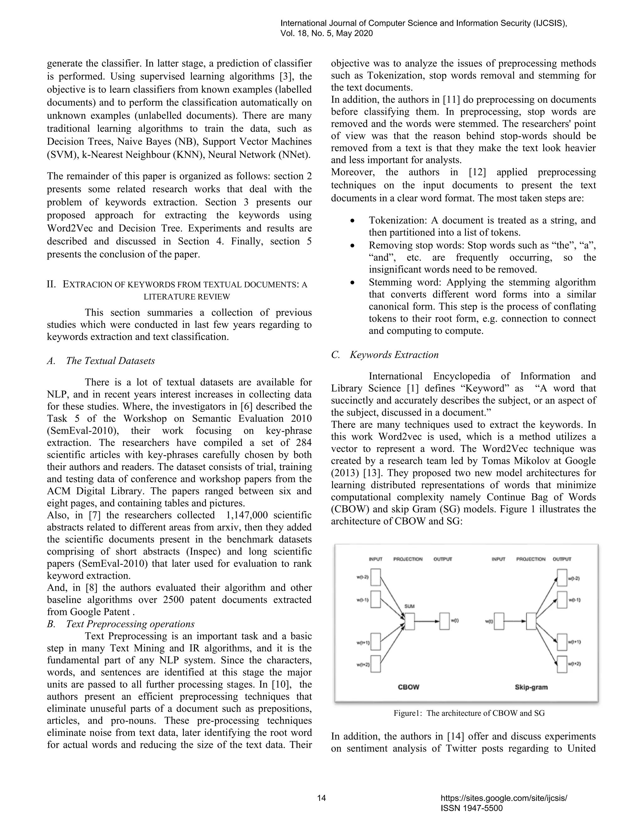 An Investigation Of Keywords Extraction From Textual Documents Using Word2vec And Decision Tree