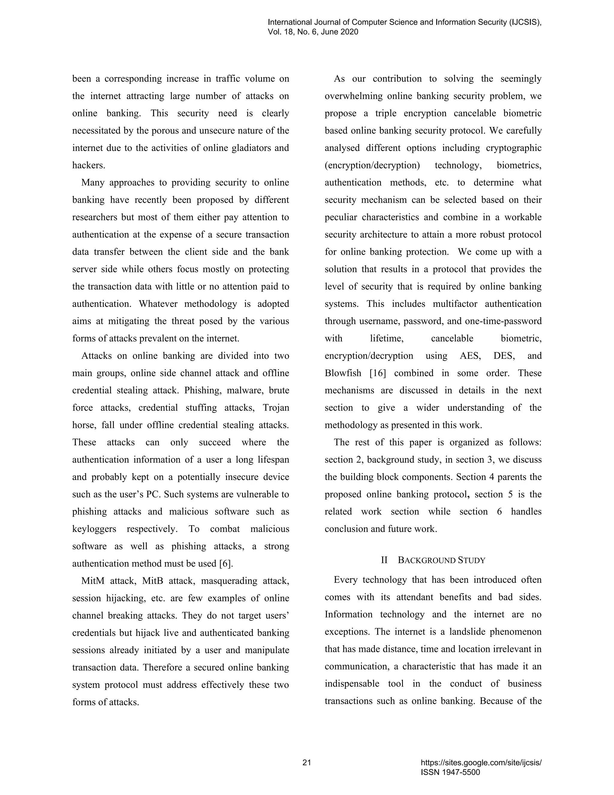 A Cancelable Biometric Based Security Protocol For Online Banking