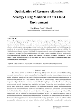 Optimization of Resource Allocation Strategy Using Modified PSO in Cloud Environment | PDF