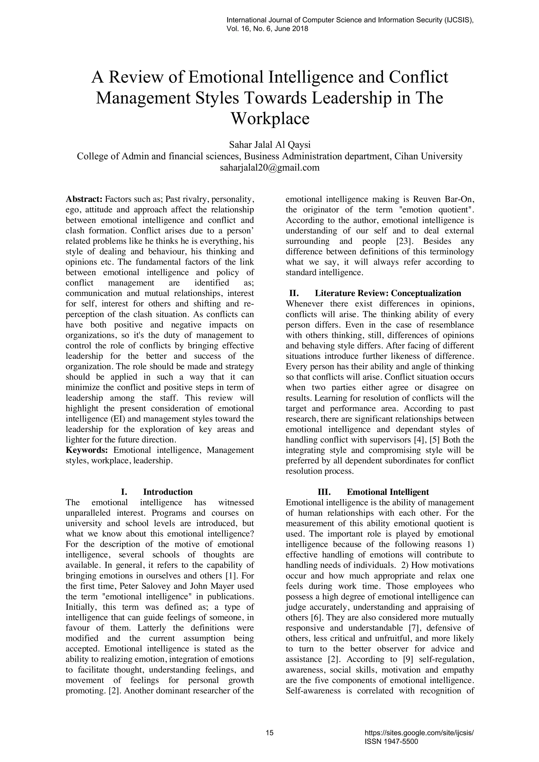A Review of Emotional Intelligence and Conflict Management Styles ...